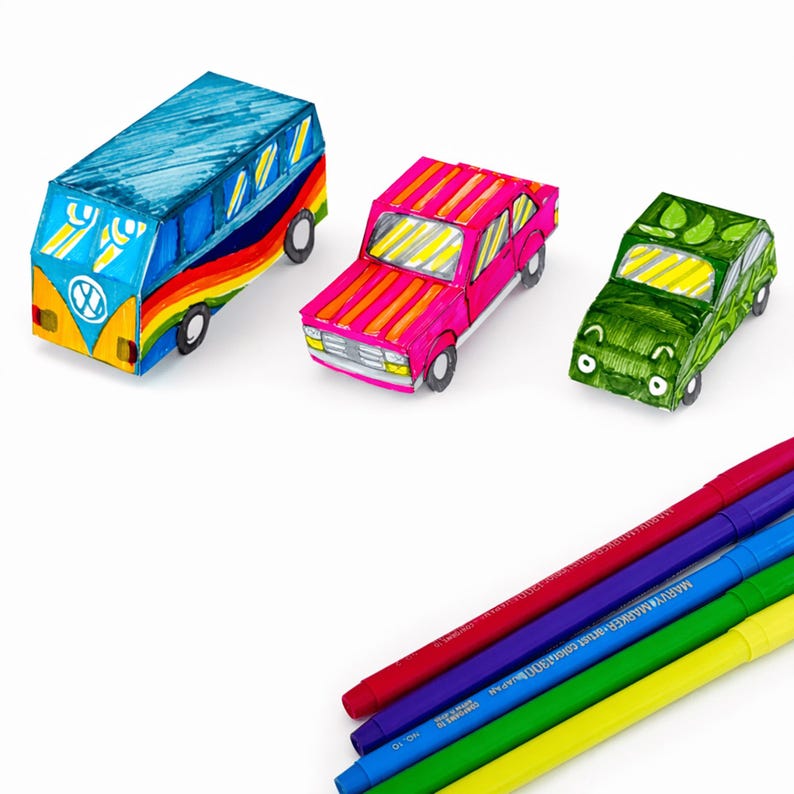 Nesting Cars Papercraft Kit | Printable 3D PDF | Fiat 500, Mini Cooper ...