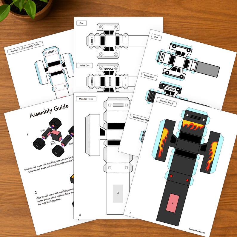 Monster Truck Papercraft Template — Monster Truck, Police & Crashed Car ...