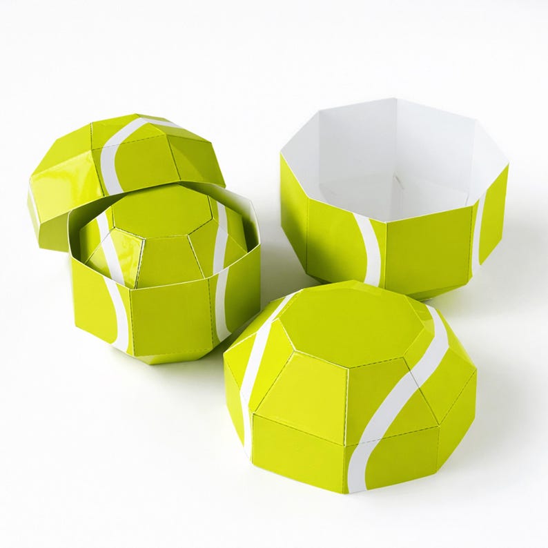 Tennis Ball Nesting Papercraft Boxes | Four Sizes, Party Favor Template ...
