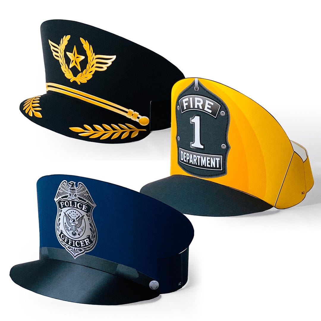 Printable Paper Police, Firefighter, Pilot Hats | Pretend Play (PDF ...