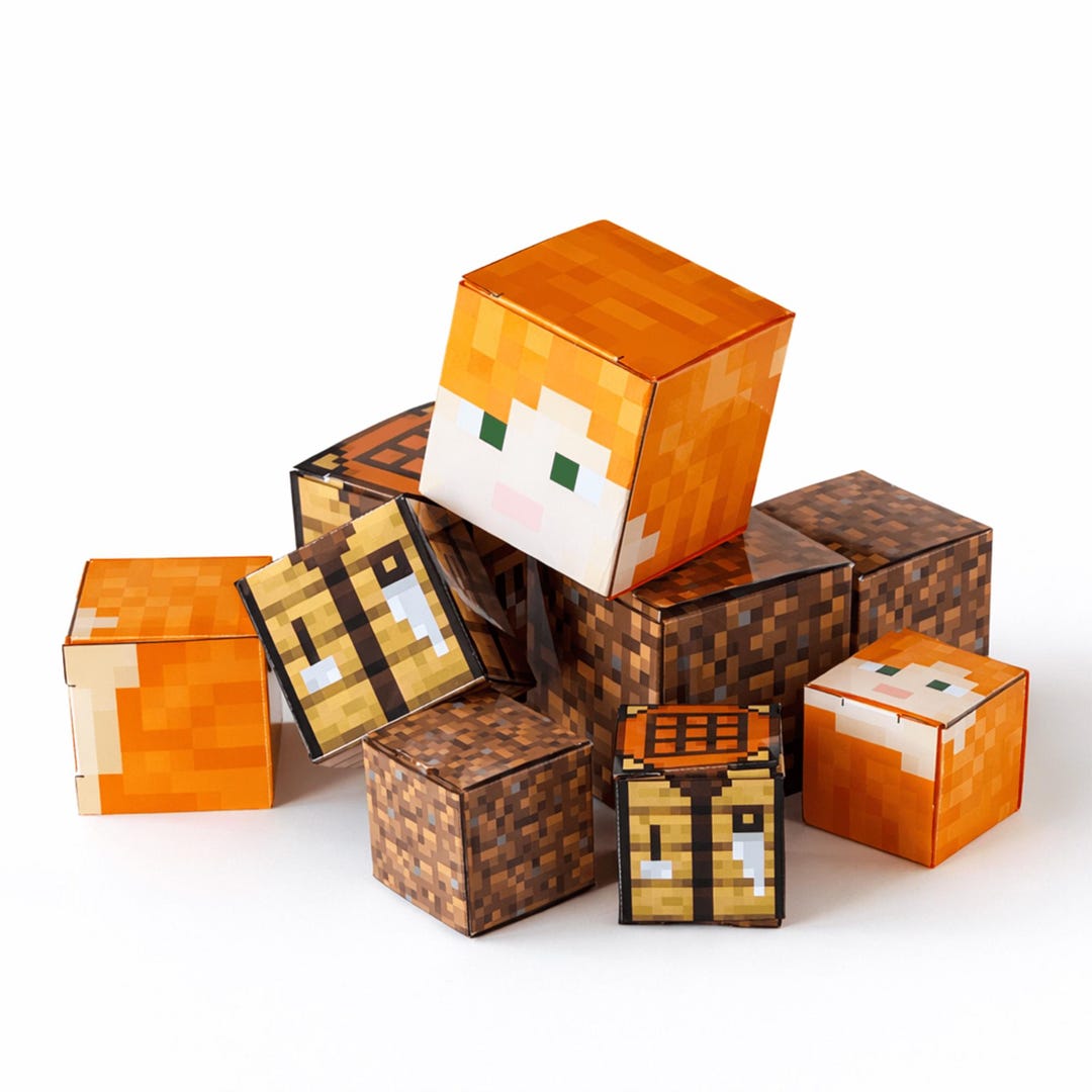 Minecraft Alex Head Crafting Table Dirt Nesting Papercraft Boxes ...