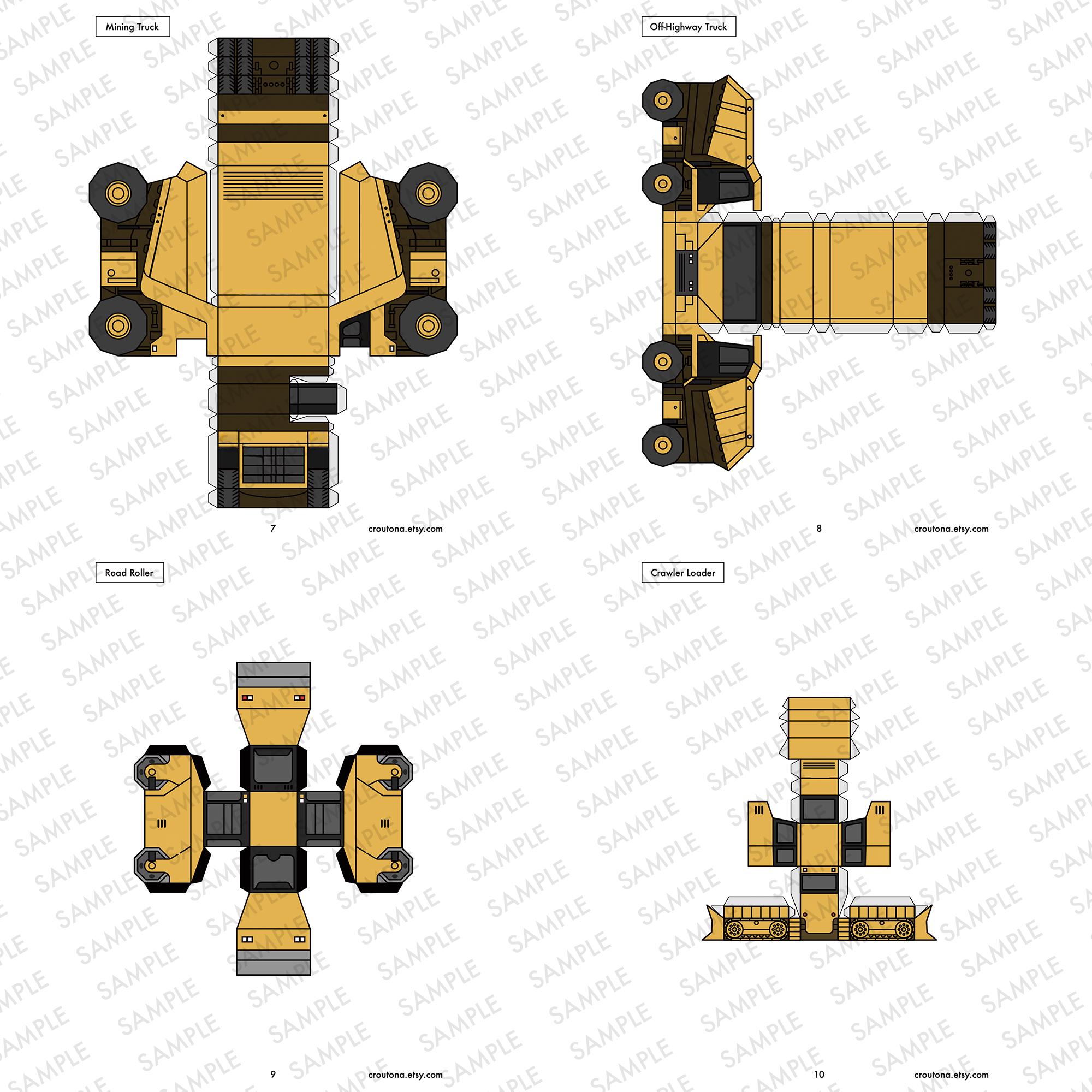 Nesting Construction Vehicles Papercraft Template, Dump Truck Road ...