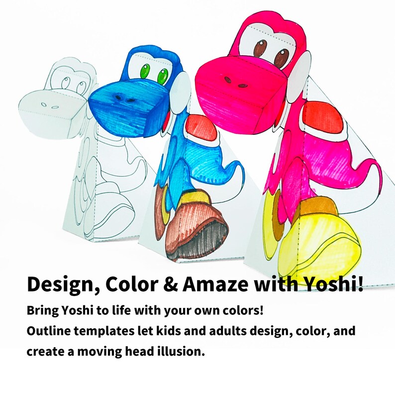 Mario Yoshi Illusion Papercraft | Printable DIY Moving Head for Kids ...