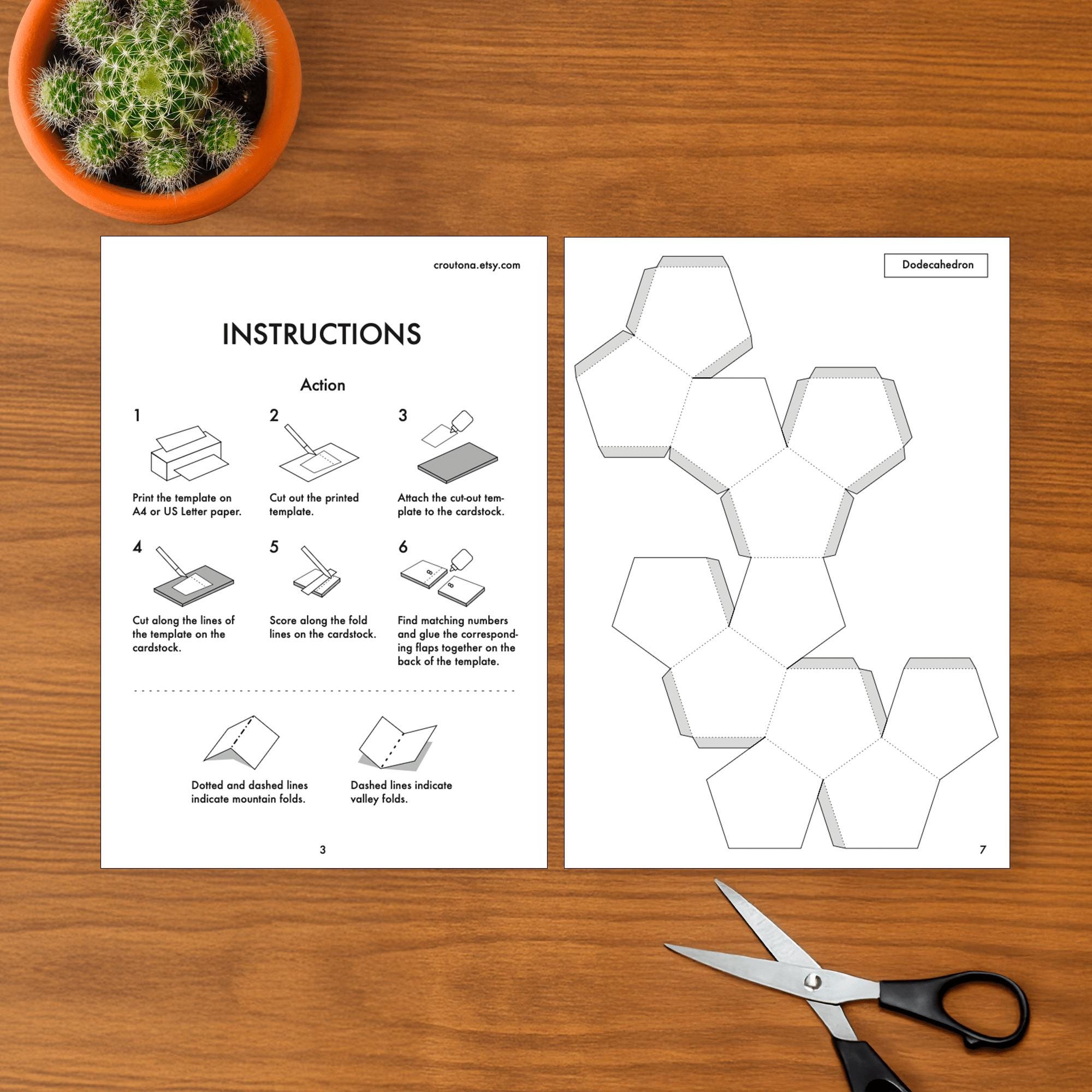 Platonic Solids 3D Papercraft Kit – Regular Polyhedron Origami Decor (5 ...