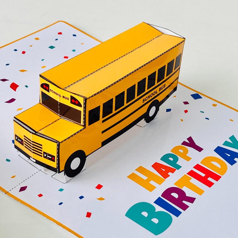 School Bus Pop-up Birthday Card | DIY Papercraft Template (PDF) - Etsy