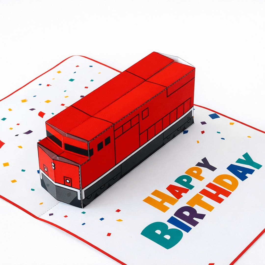 Printable Freight Locomotive Pop-up Birthday Card | DIY 3D Papercraft ...
