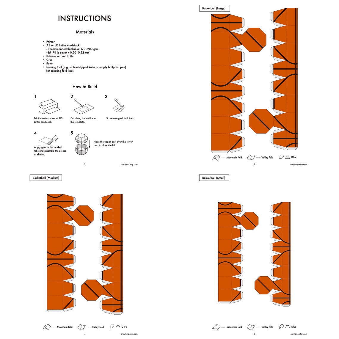 Basketball Treat Boxes Papercraft Template | Four Sizes, Party Favors ...