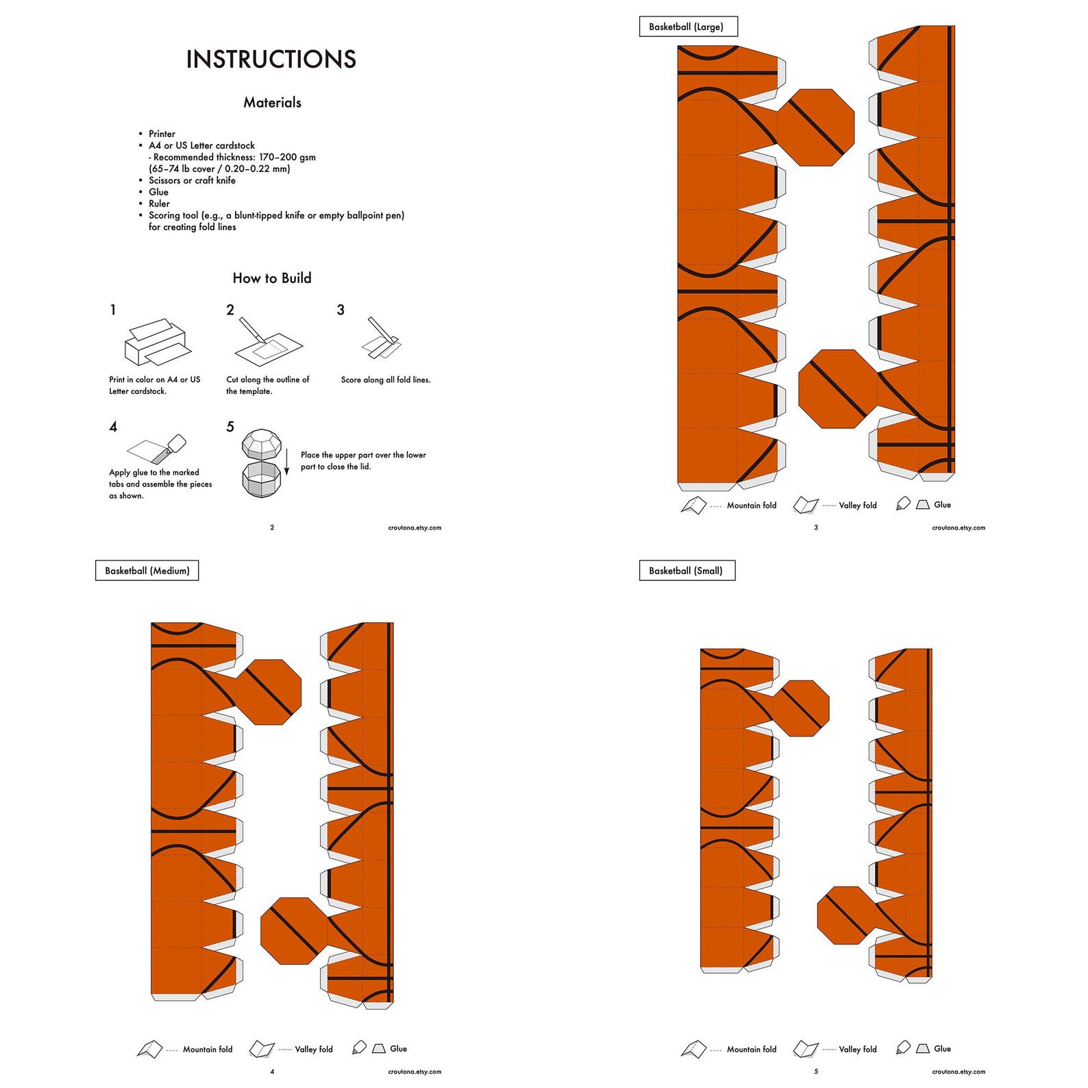 Basketball Treat Boxes Papercraft Template | Four Sizes, Party Favors ...