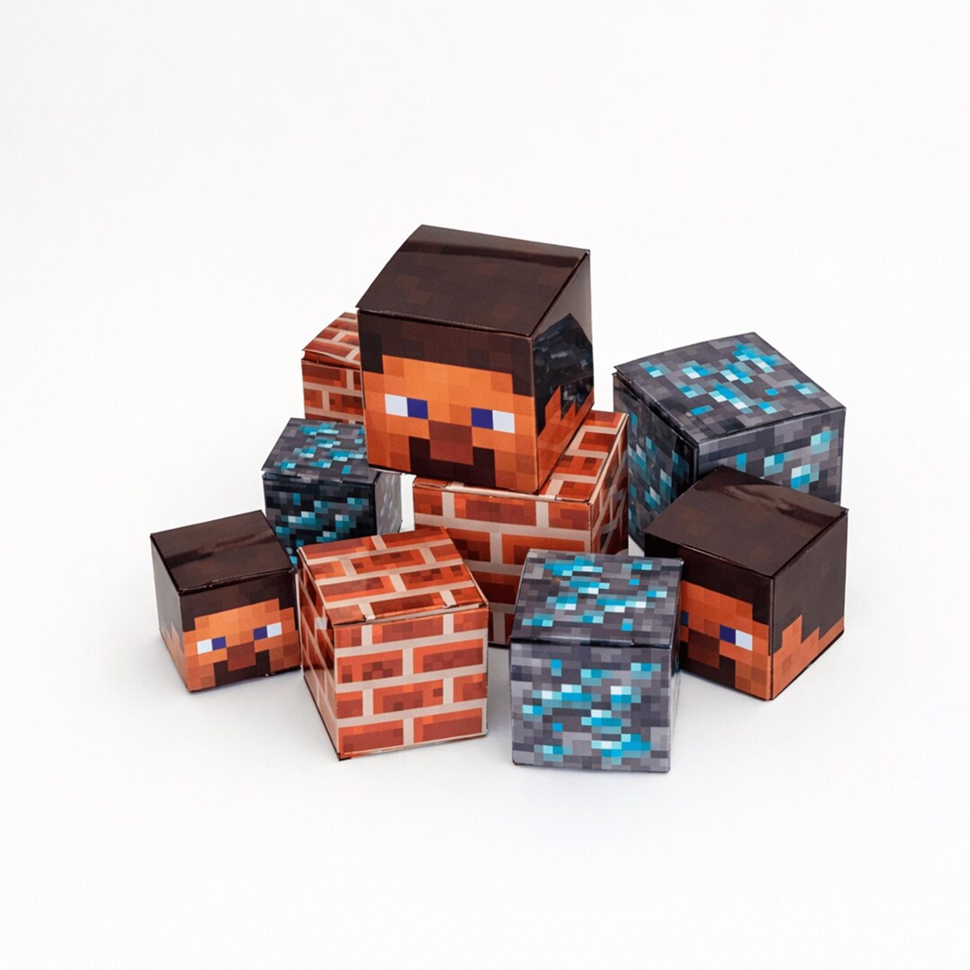 Minecraft Steve Head Diamond Ore Bricks Nesting Papercraft Boxes ...