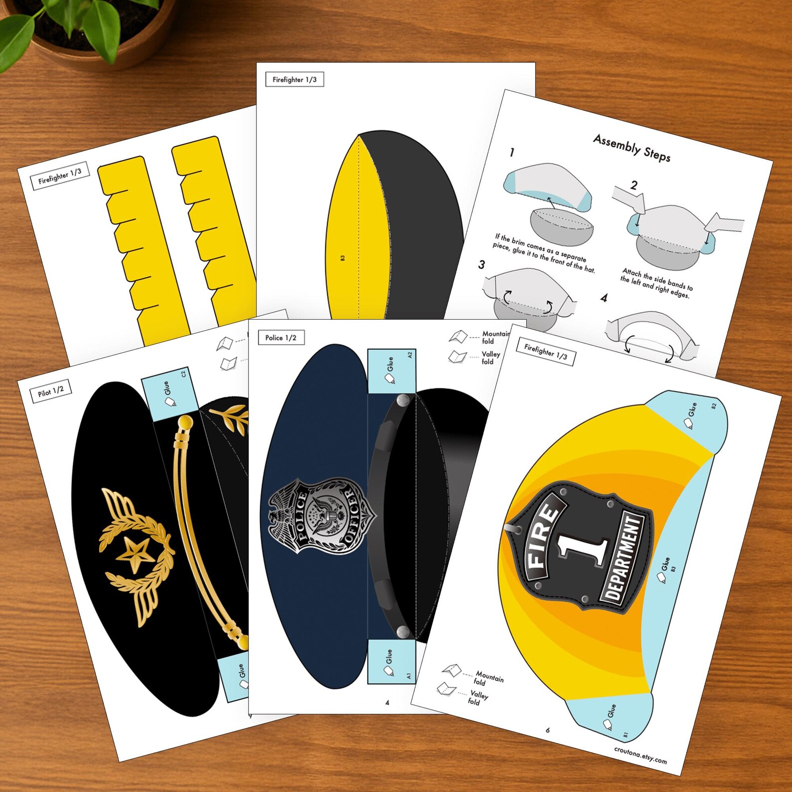 Printable Paper Police, Firefighter, Pilot Hats | Pretend Play (PDF ...