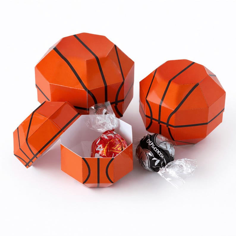 Basketball Treat Boxes Papercraft Template | Four Sizes, Party Favors ...