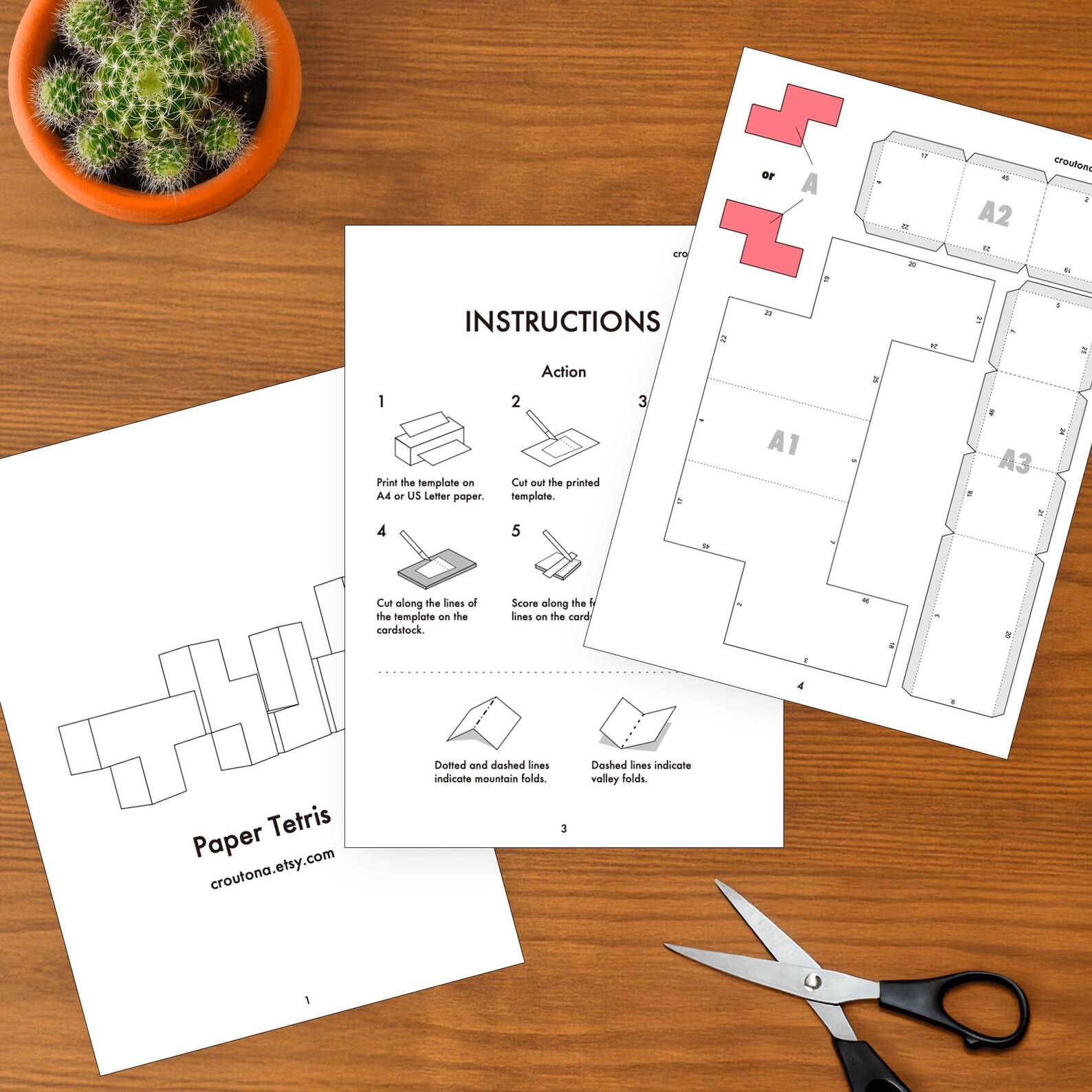 3D Tetris Block Paper Craft Kit – DIY Geometric Desk Decor (PDF Pattern ...