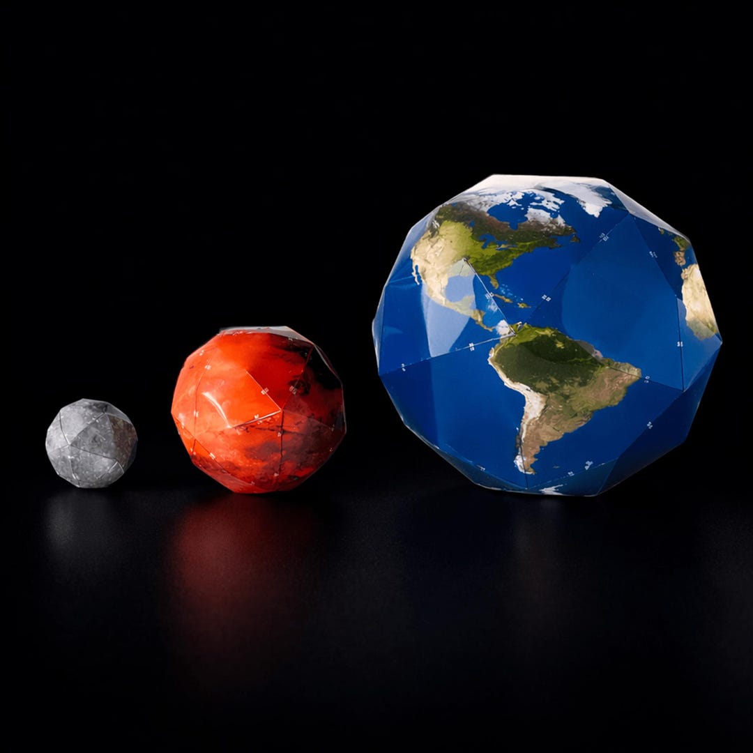 Earth Moon Mars Papercraft Set Low Poly Geodesic Spheres Scale Model ...