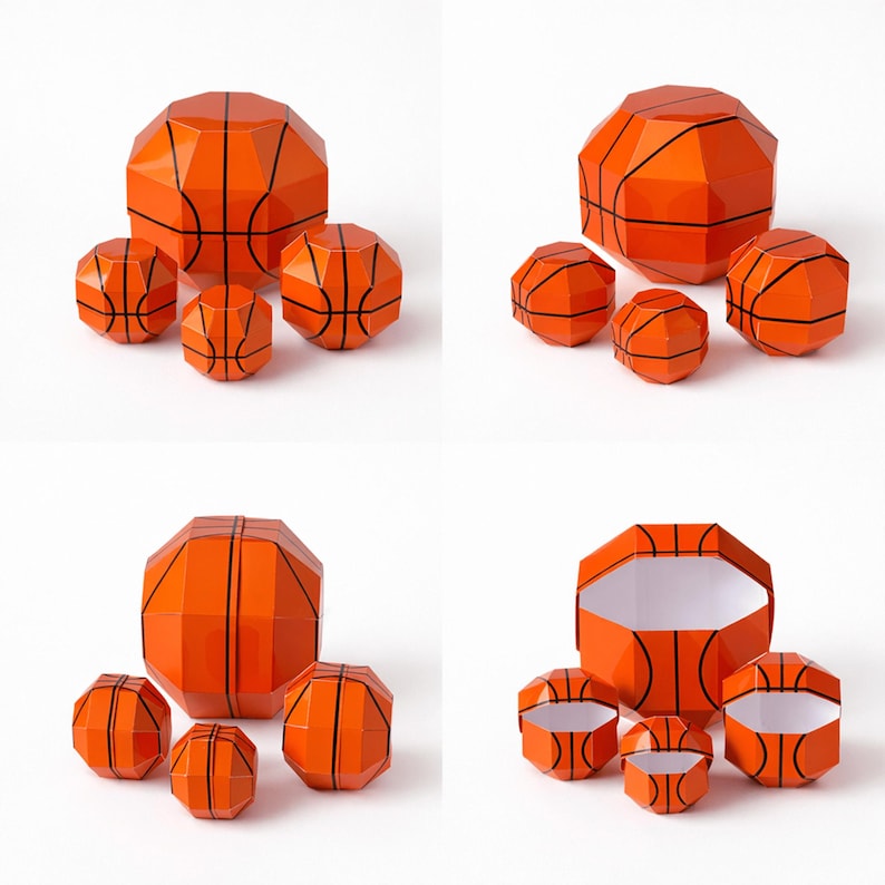 Basketball Treat Boxes Papercraft Template | Four Sizes, Party Favors ...
