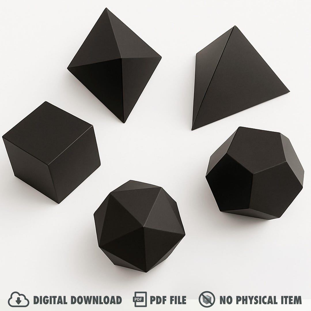 Platonic Solids 3D Papercraft Kit – Regular Polyhedron Origami Decor (5 ...