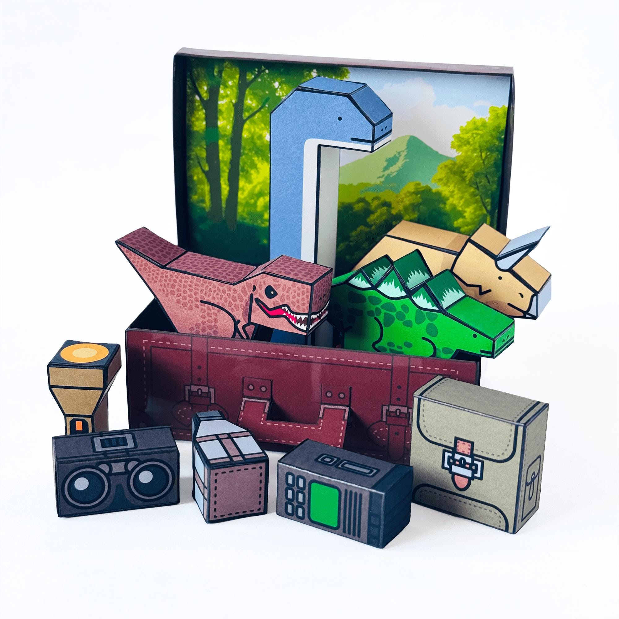 Jurassic Adventure Trunk – Printable Papercraft Kit With Dinosaurs ...