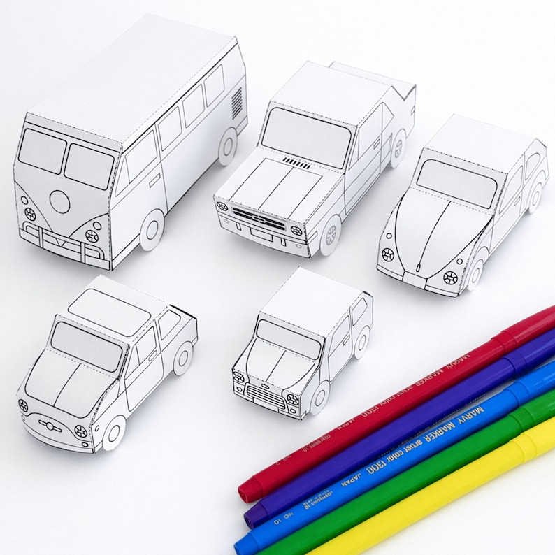 Nesting Cars Papercraft Kit | Printable 3D PDF | Fiat 500, Mini Cooper ...