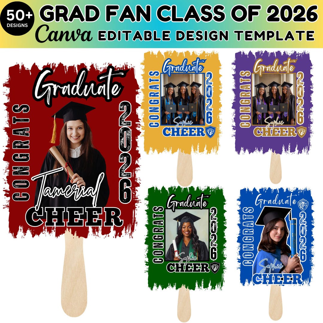 Custom Grad Fan Canva Editable Template, Graduation Fans, Congrats Grad ...