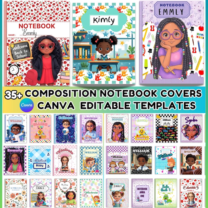 35+composition Book Cover Mega Bundle, Canva Composition Notebook ...