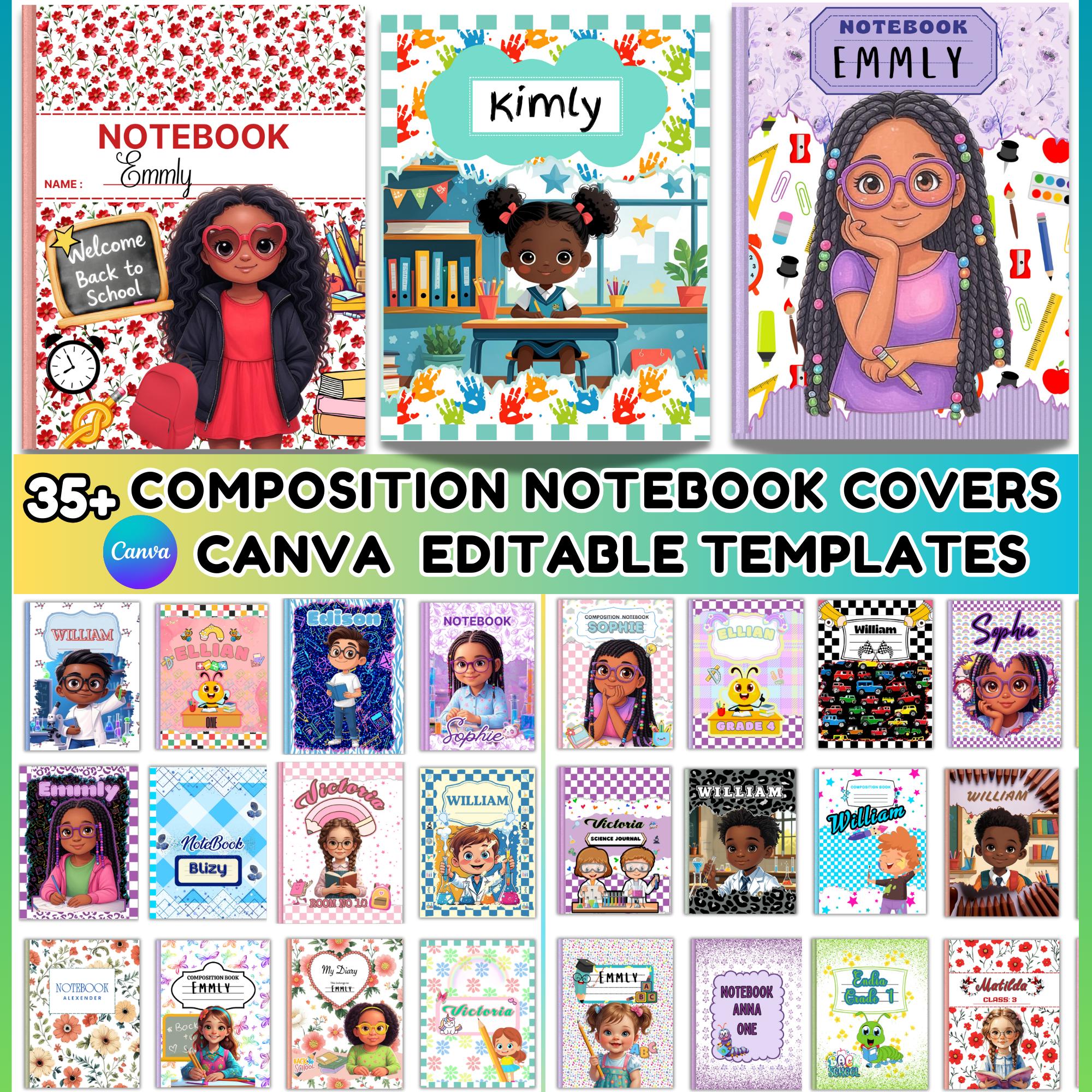 35+composition Book Cover Mega Bundle, Canva Composition Notebook ...