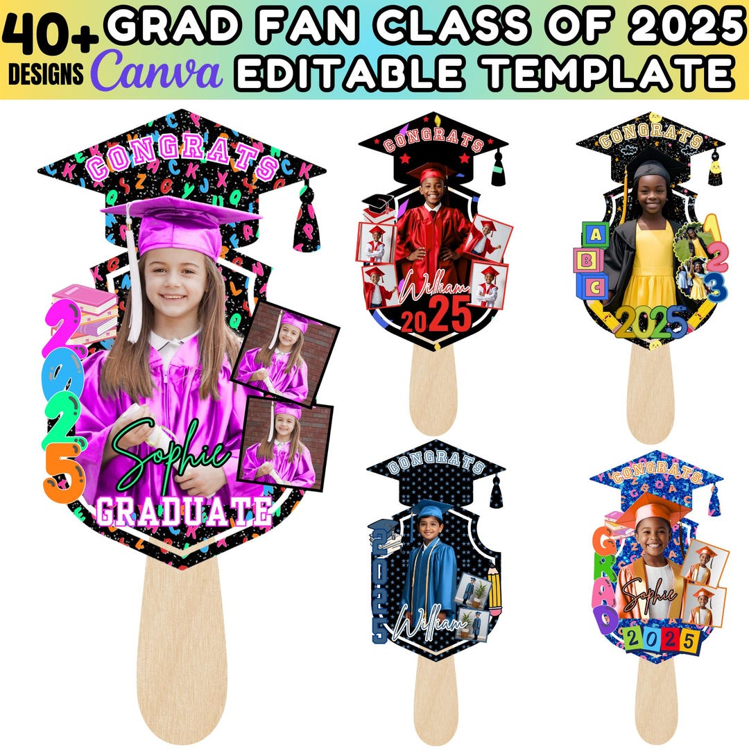 40+ Kindergarten Graduation Fan Canva Editable Template Mega Bundle ...