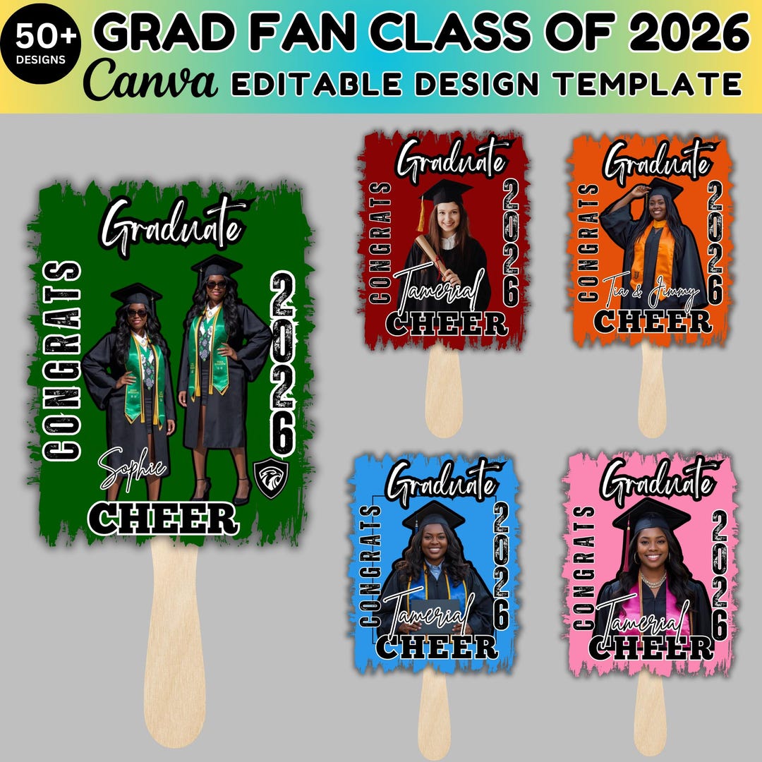 50+ Grad Fan Canva Editable Template, Class of 2026 Graduation Paddle ...