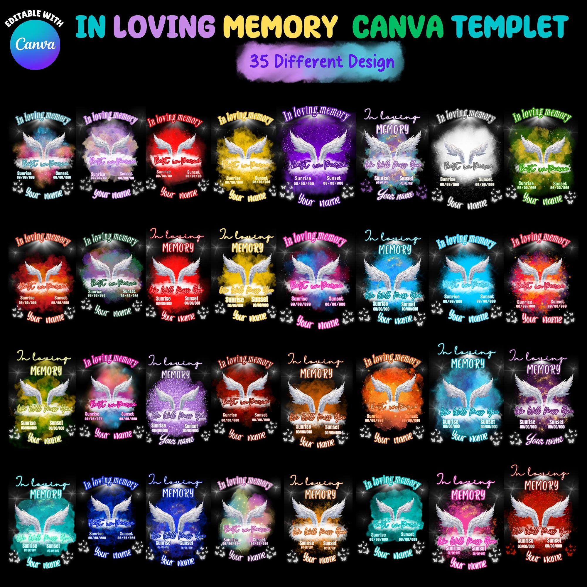 35 in Loving Memory Design Canva Editable Bundle, Memorial Design ...