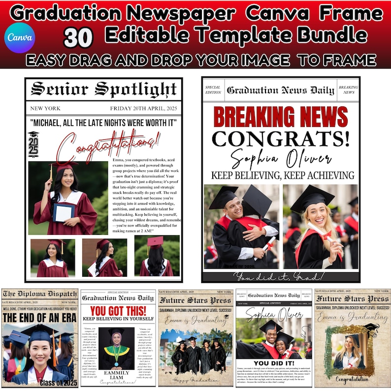 Graduation Newspaper 2026 Canva Editable 30 Template Designs, Senior ...