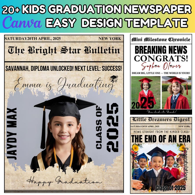 20+ Kids News Paper Graduation Canva Templates Editable, Kindergarten ...