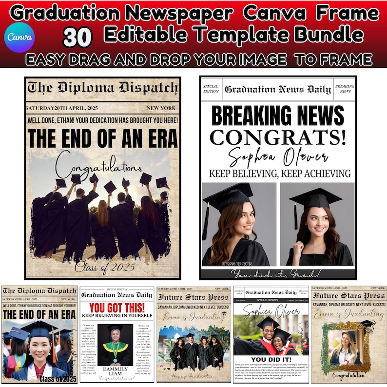 Graduation Newspaper 2026 Canva Editable 30 Template Designs, Senior ...