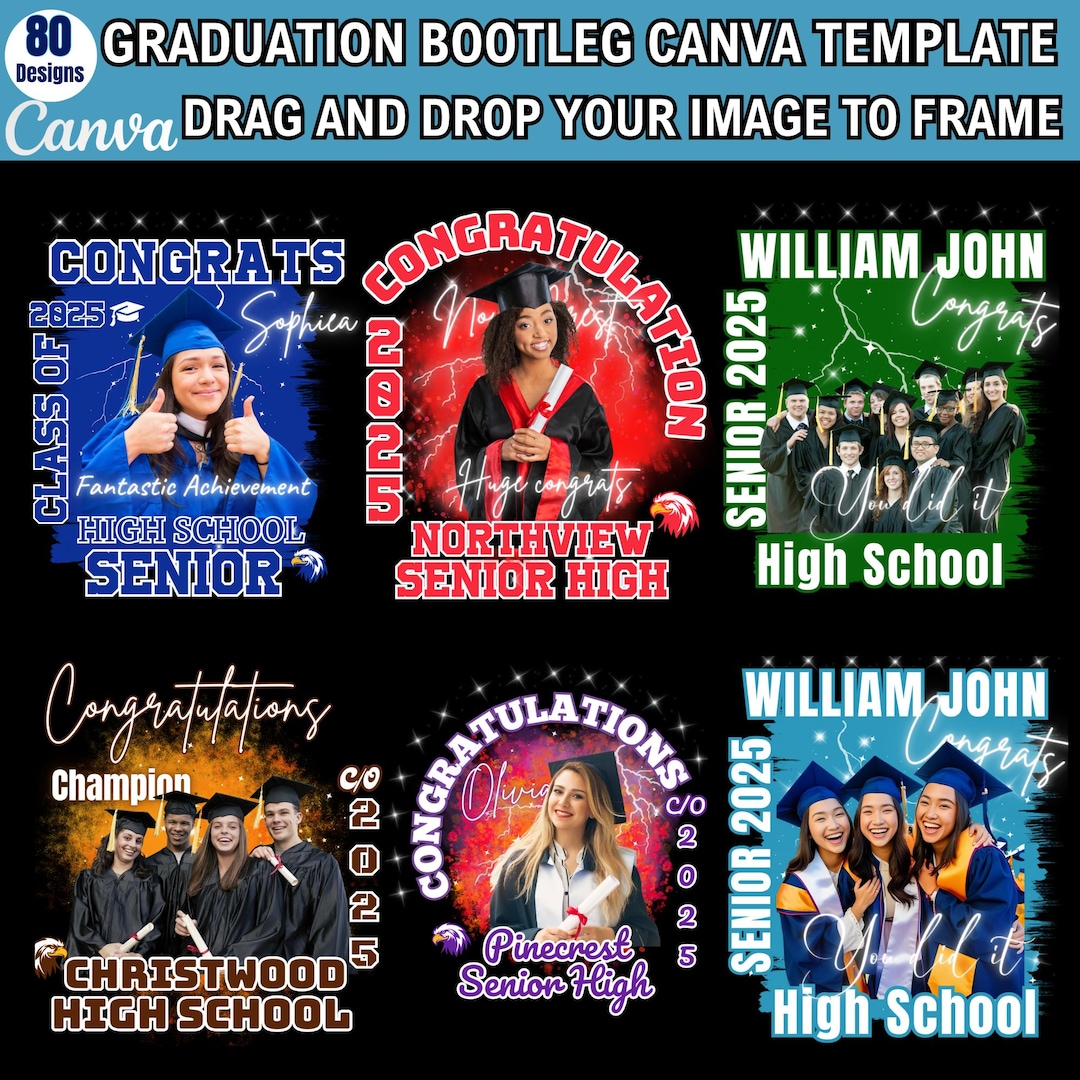 80 Graduation Bootleg Canva Editable Template, Grad Shirt Canva ...