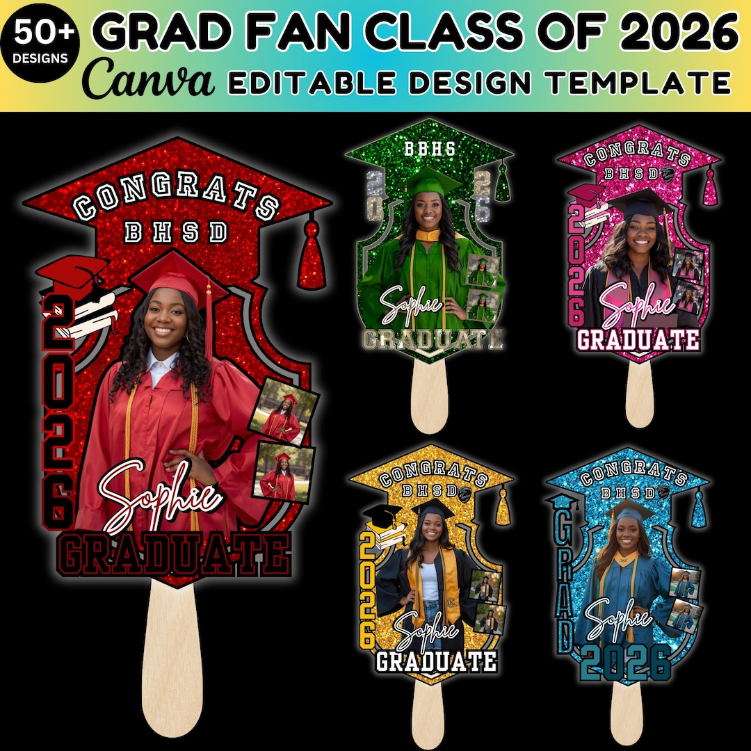50+ Grad Fan Canva Editable Template, Class of 2026 Graduation Paddle ...