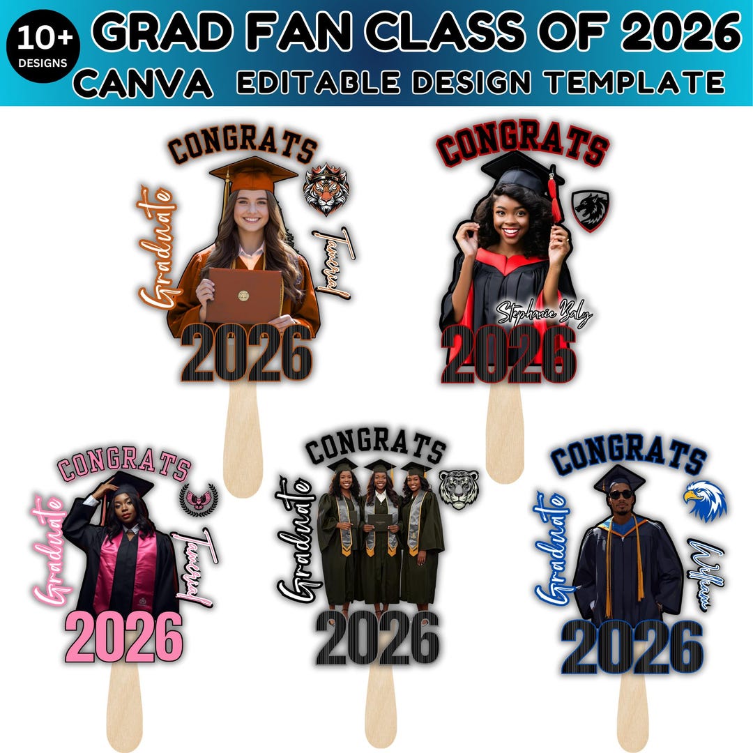 Custom Grad Fan Paddle Canva Editable Template, 10+graduation Fans ...