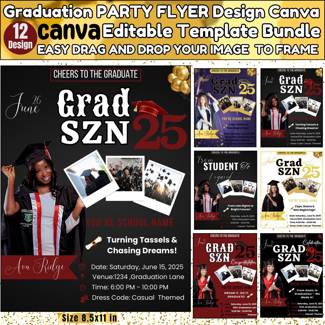 12 Graduation Flyer Template 2025 Canva Editable, Graduation Party ...