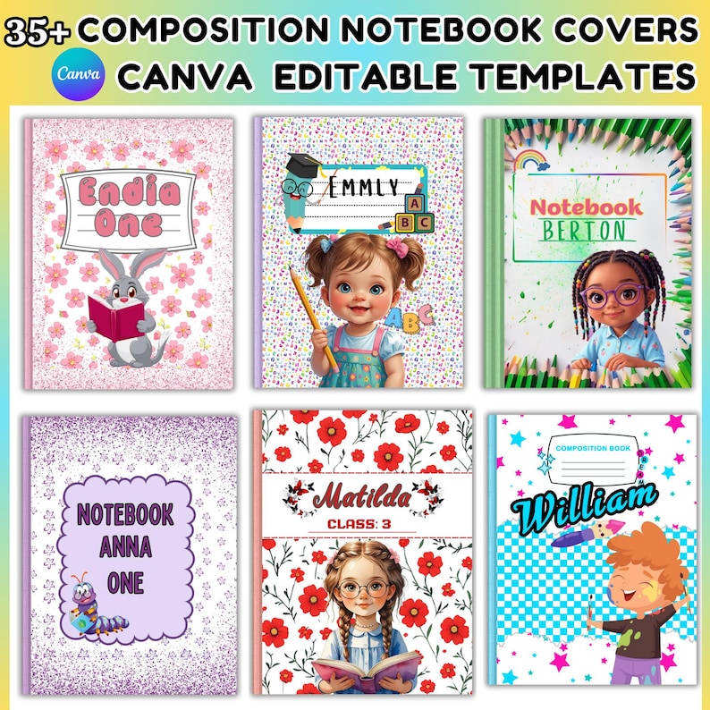 35+composition Book Cover Mega Bundle, Canva Composition Notebook ...