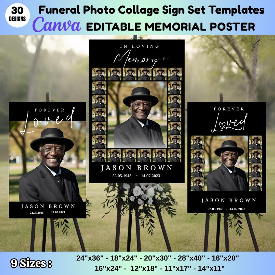 30 Funeral Photo Collage Sign Set Templates, Funeral Welcome Sign ...