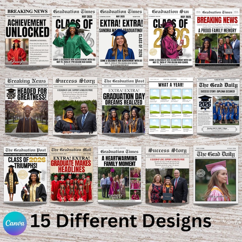 Graduation Newspaper 2026 Canva Editable Template| Custom Grad Gifts ...