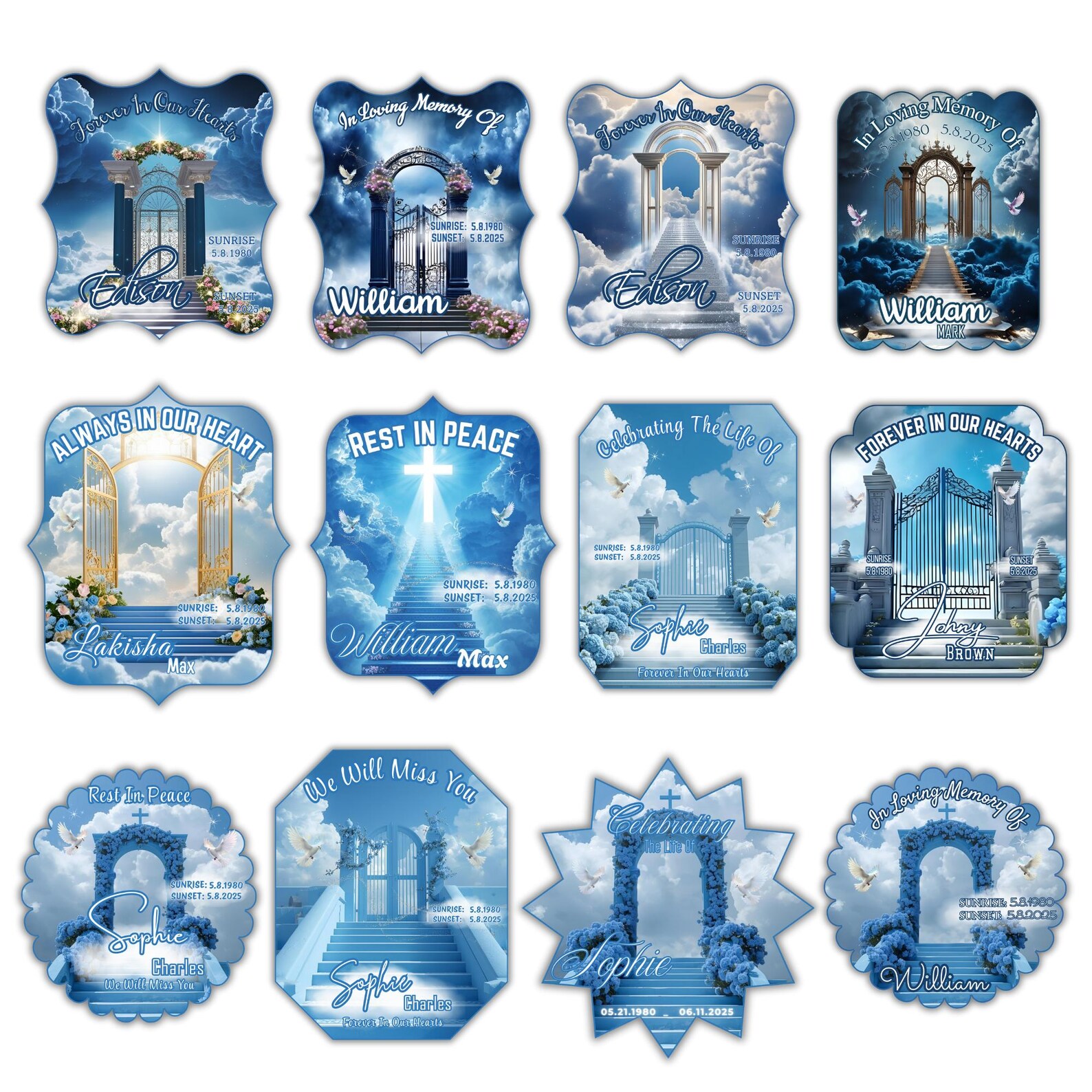 In Loving Memory Memorial Funeral Fan Canva Editable Template,18 Blue ...