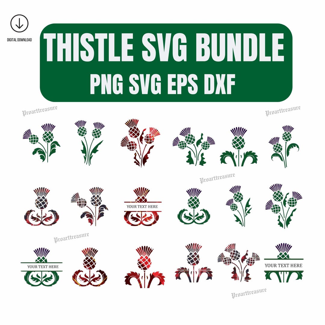 Scottish Thistle Tartan Svg Png Bundle, Thistle Digital Art, Scottish ...