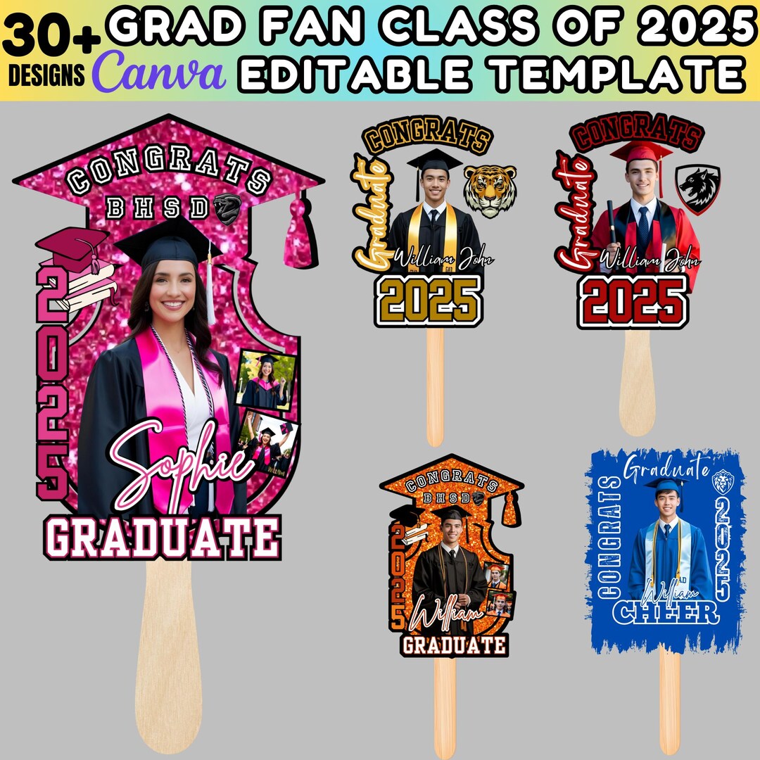 30+ Grad Fan Canva Editable Template, Class of 2026 Graduation Paddle ...