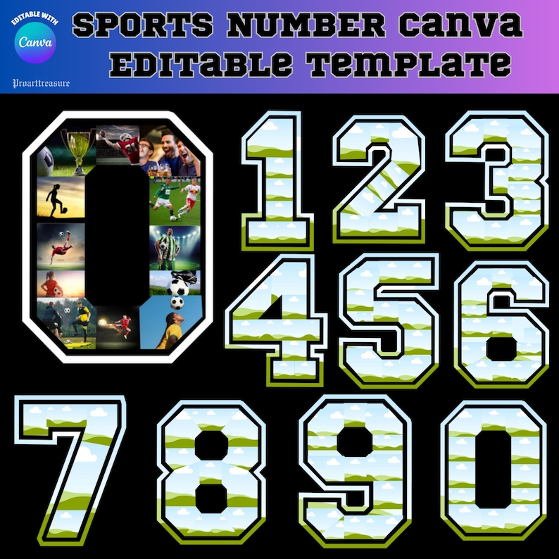 Sports Number Photo Collage Canva Frame Template, Editable Canva ...