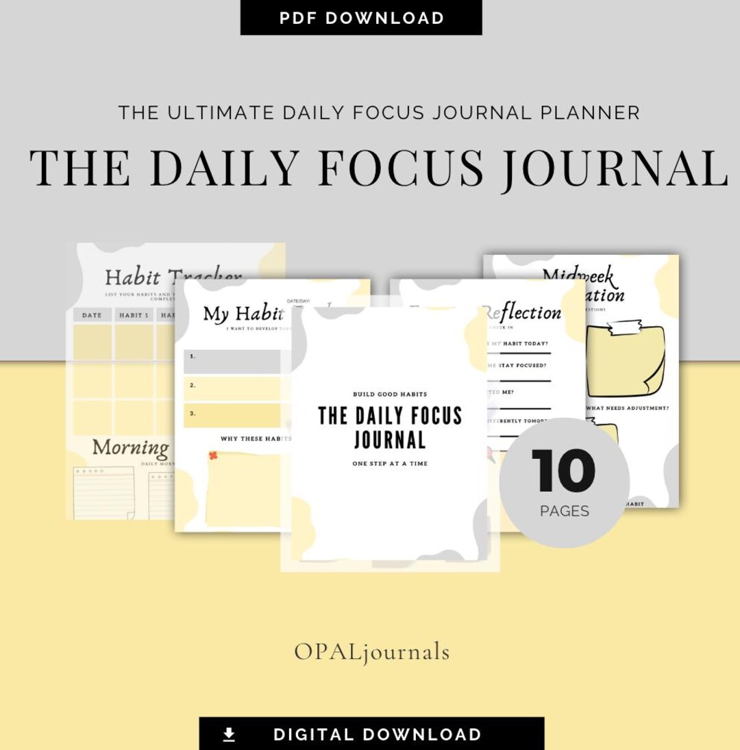 Daily Focus Journal Template Digital Planner PDF Download Self-care ...