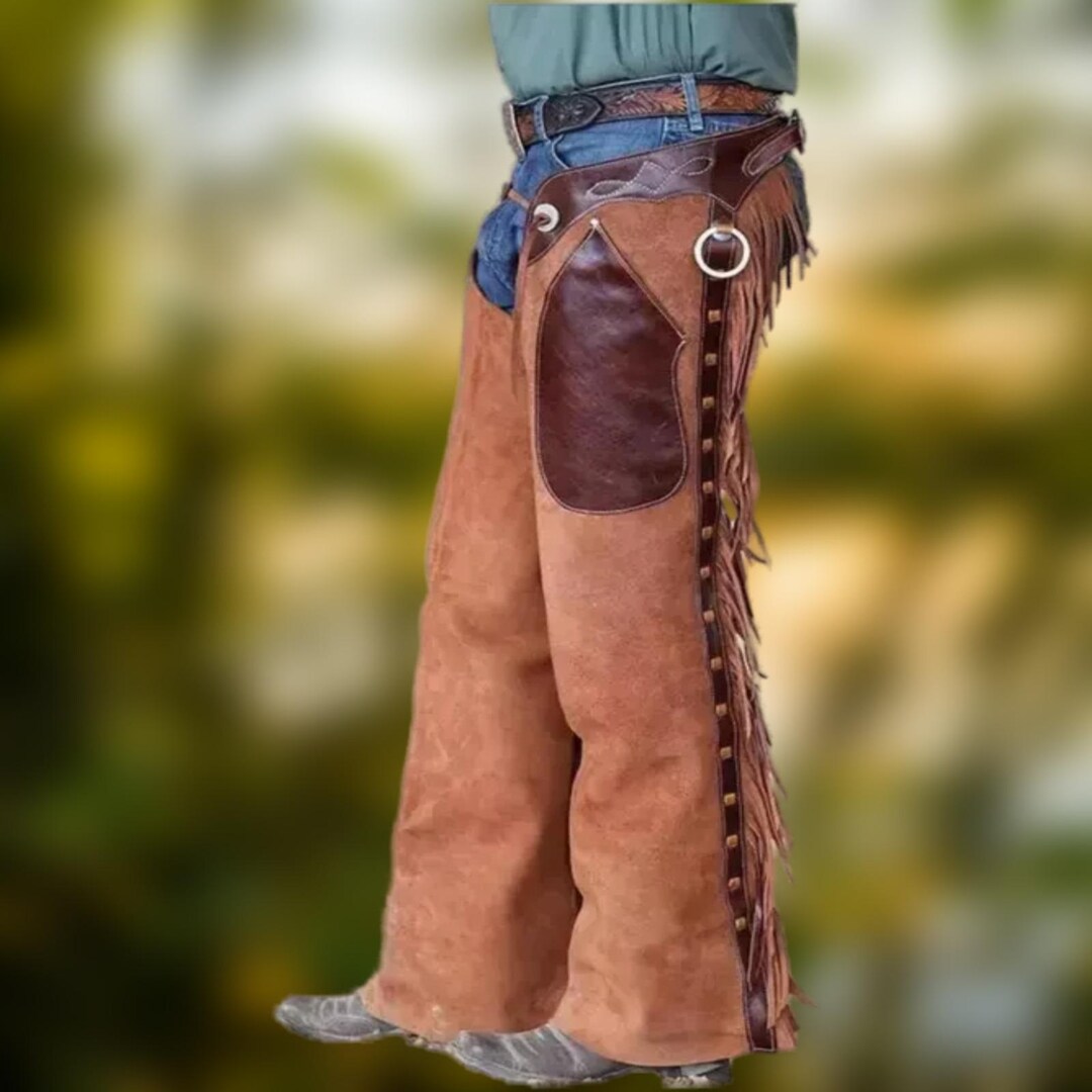 Handcrafted Cowboy Work Chaps With Slickout Leather & Buckle Straps | Western Shotgun Style ...