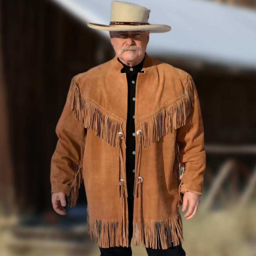 Men’s Suede Fringe Coat, Frontier Style Old West Jacket, Native ...
