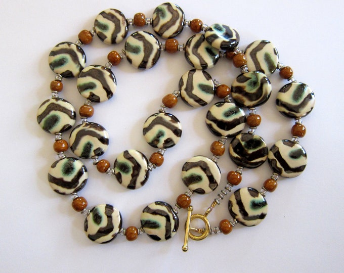 Kazuri Bead Necklace Ceramic Jewelry African Animal Pattern - Etsy