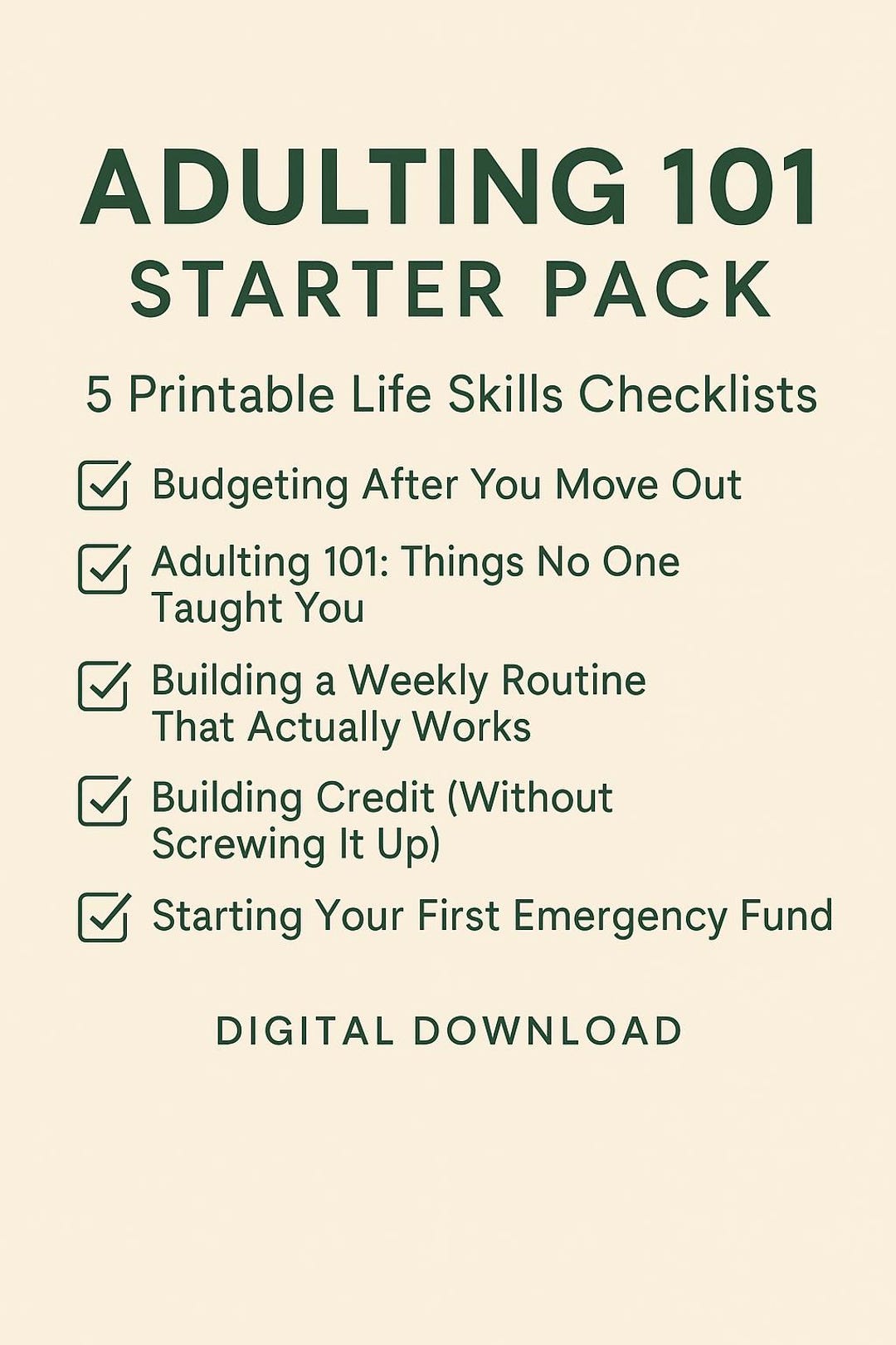 Adulting 101 Starter Pack – 5 Printable Checklists for Budgeting ...