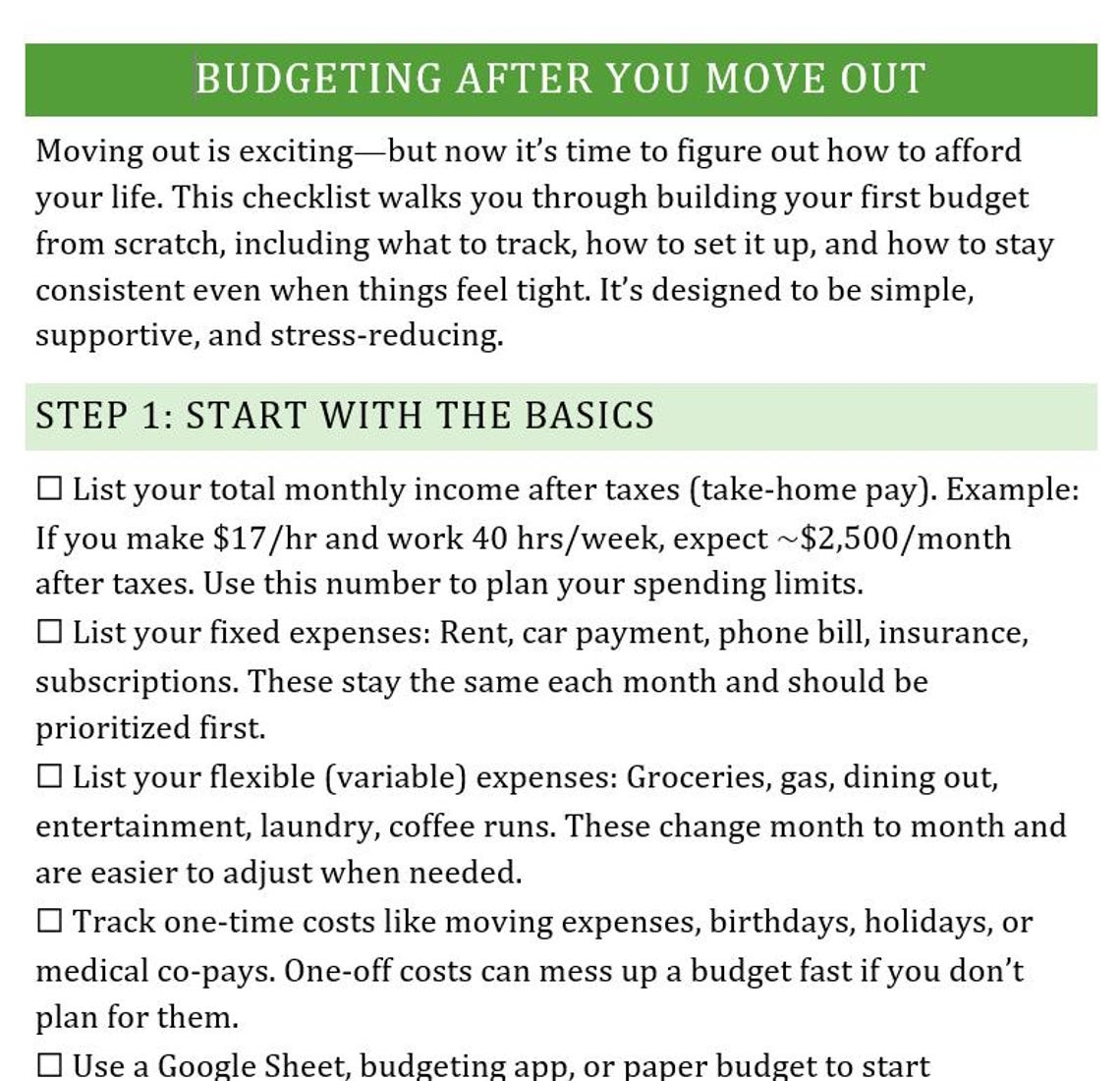 Adulting 101 Starter Pack – 5 Printable Checklists for Budgeting ...
