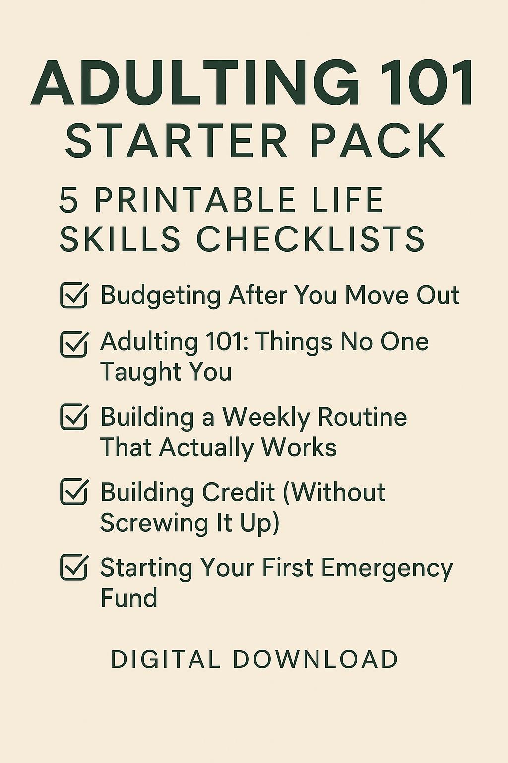 Adulting 101 Starter Pack – 5 Printable Checklists for Budgeting ...