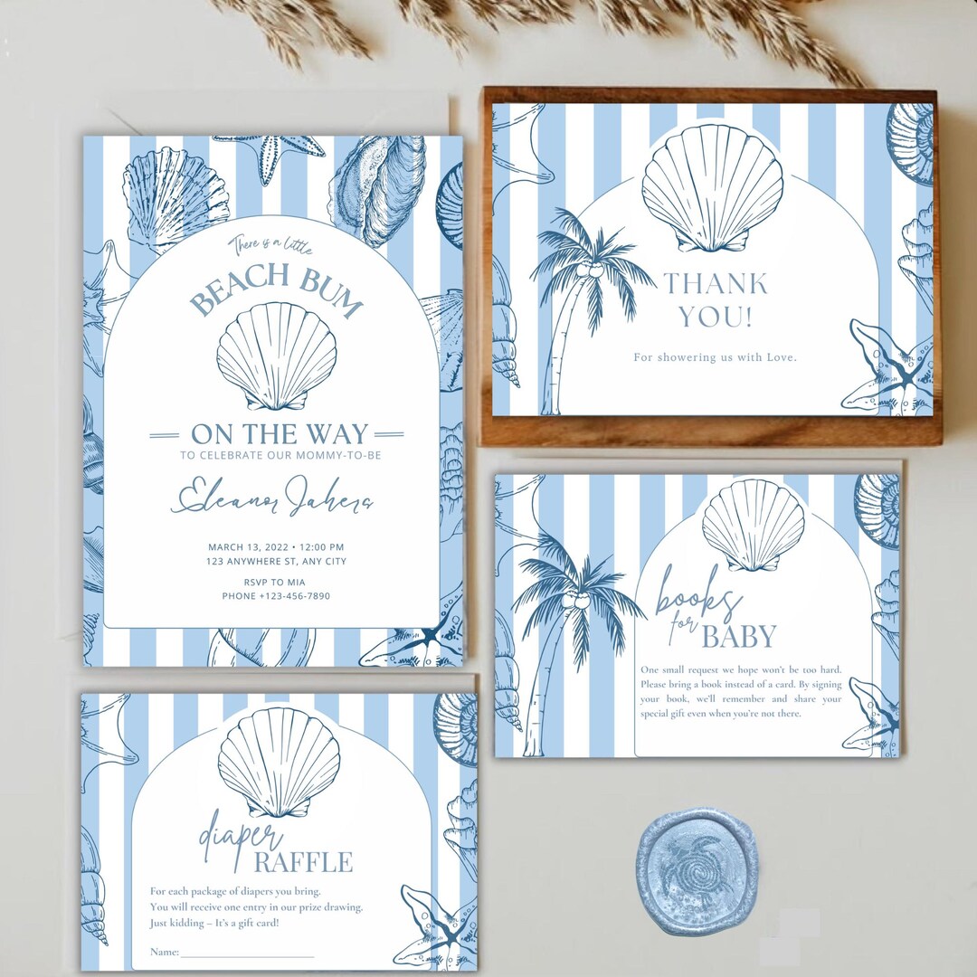 Summer Beach Bum Coastal Baby Shower Invitation Set, Nautical Summer ...