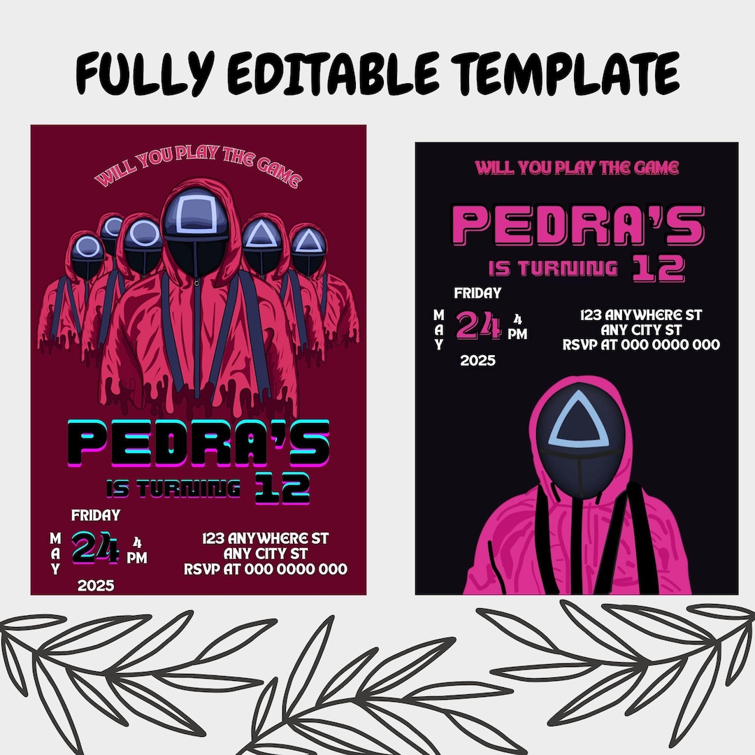 Editable Squid Game Birthday Invitation Template for Kids Birthday ...